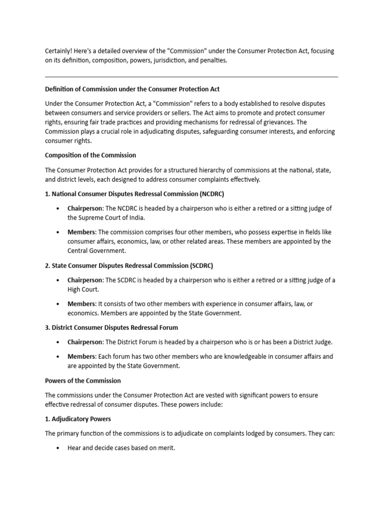 Comission Under Consumer Protection Act | PDF | Adjudication | Justice
