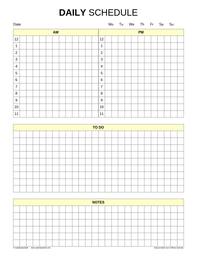 Daily Schedule Portrait Grid Yellow | PDF