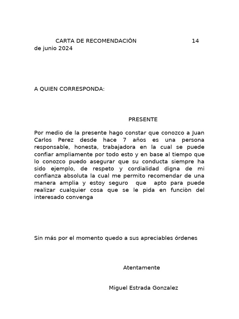Carta de Recomendaciôn-2 | PDF