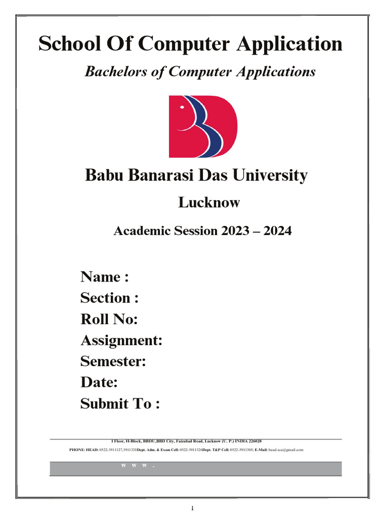 BCA Assignment Front Page Template | PDF