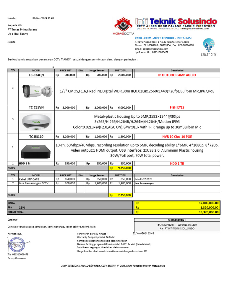 01 Penawaran CCTV IP Ibu Fanny | PDF