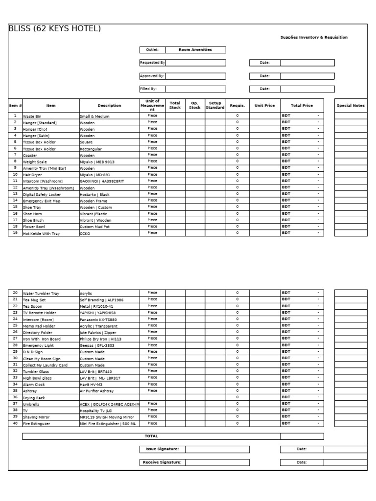 Hotel Pre-Opening Budget For Review (Rooms) | PDF | Vacuum Cleaner | Pillow