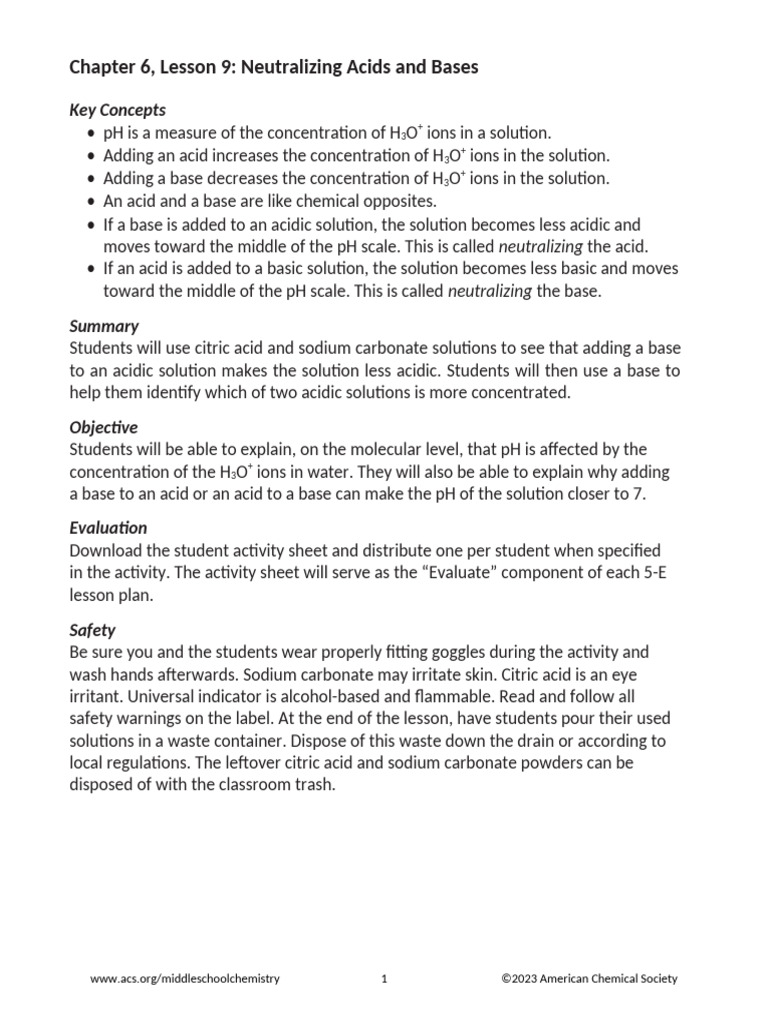 Ch6 l9 Lesson Plan | PDF | Acid | Ph