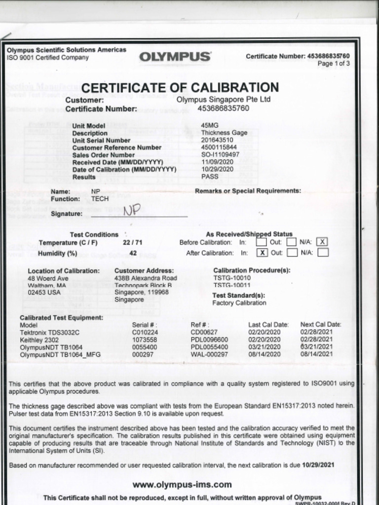 Calibration Certificate | PDF