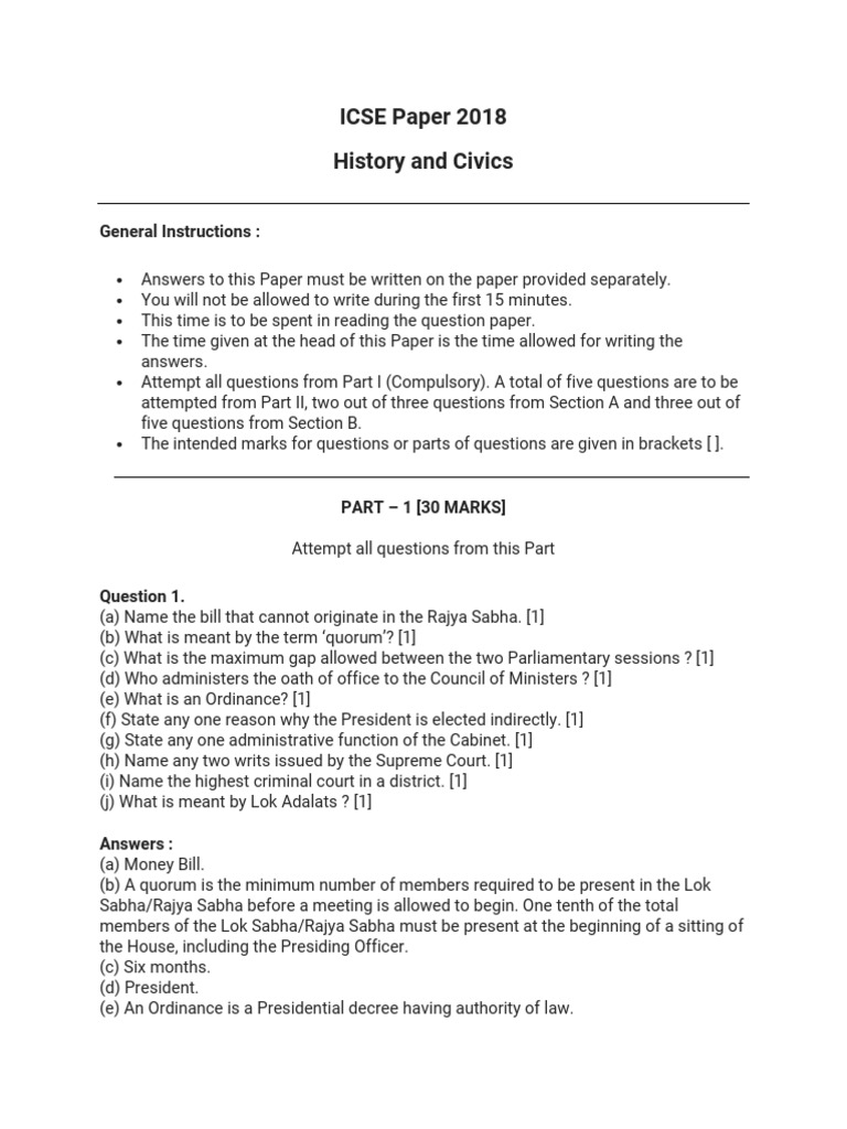 ICSE Paper 2018 History and Civics: General Instructions | PDF ...