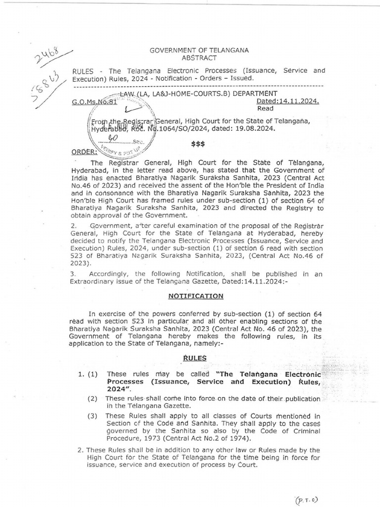 Electronic - Processes - Issuance in TELANGANA COURT RULES | PDF | Mail ...