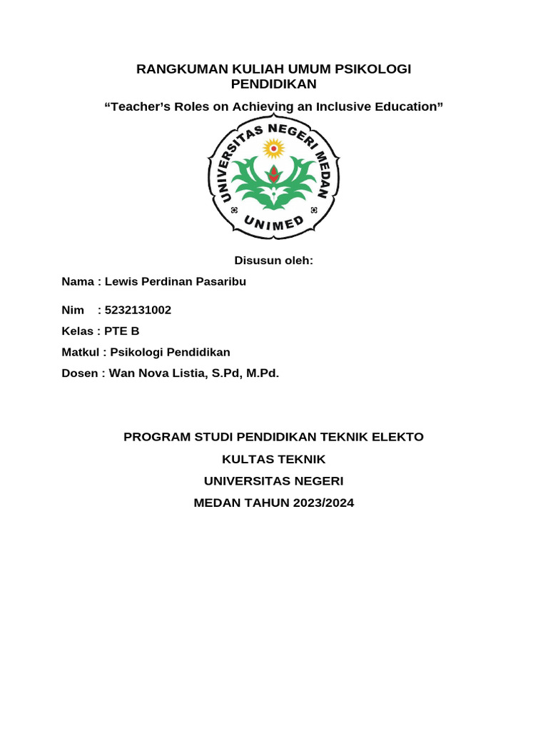 Rangkuman K Umum Lewis Pasaribu | PDF