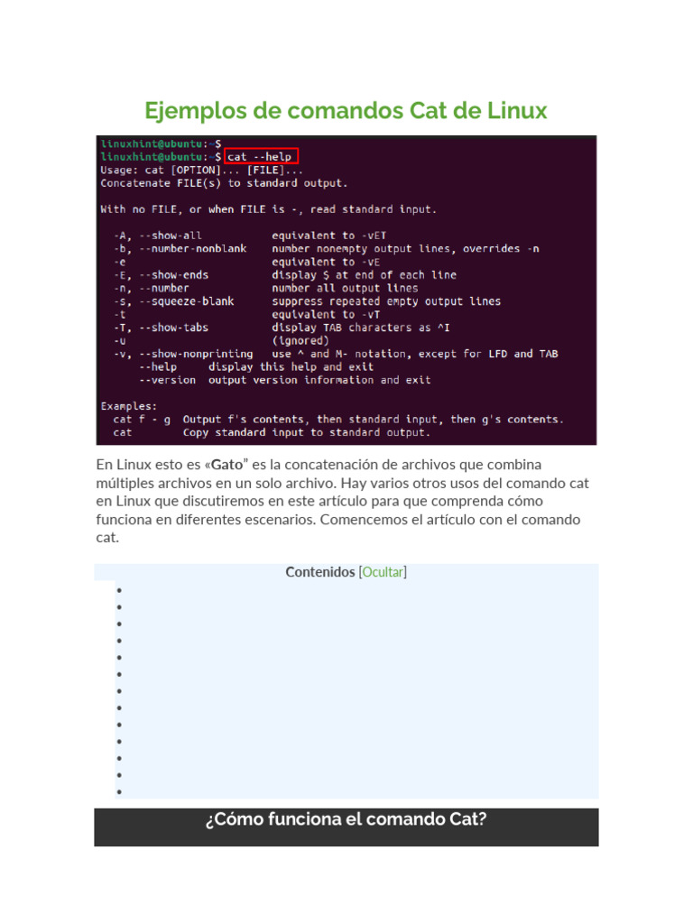 REFERENCIA Ejemplos de Comandos Cat de Linux | PDF | Archivo de computadora | Datos de computadora