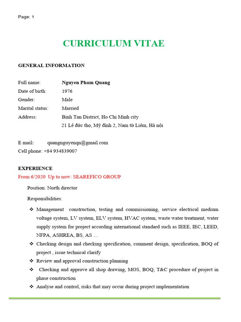 Curriculum Vitae: General Information | PDF | Specification (Technical Standard) | Capacitor