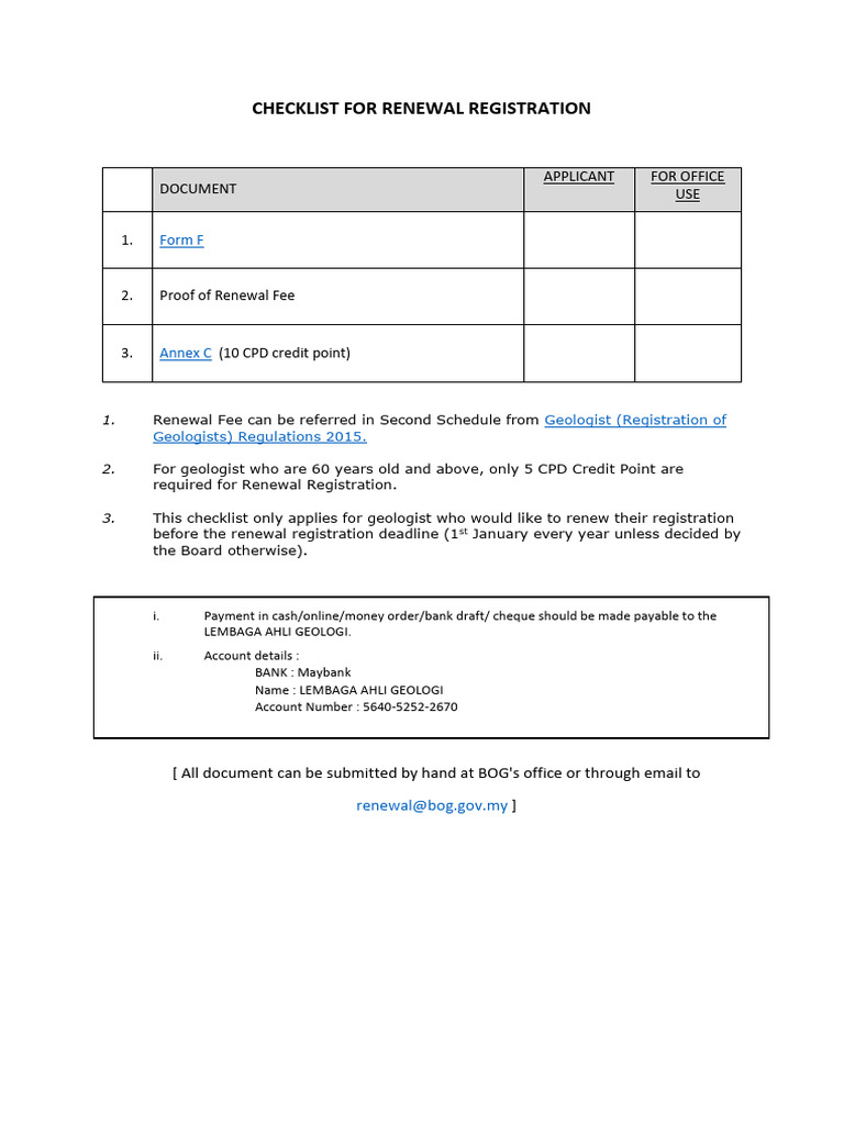 Form F - Renewal Registration Application | PDF | Cheque | Banking