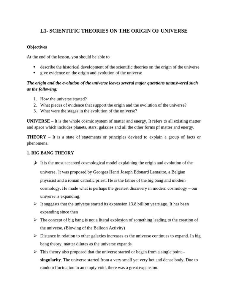 Origin of Universe: Scientific Theories | PDF | Big Bang | Universe