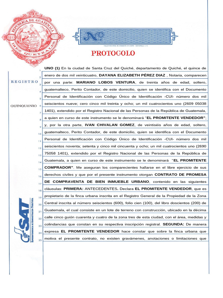 Protocolo Dayanita Hojas de Protocolo | PDF | Guatemala | Propiedad