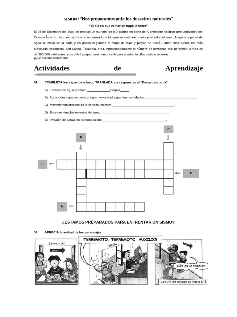 Ficha de Trabajo Desastres Naturales | PDF | Desastres naturales ...