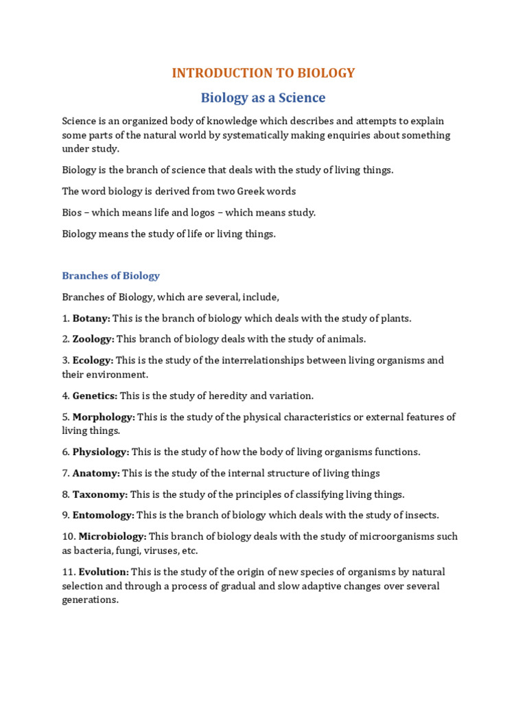 1.1.0 Introduction To Biology | PDF | Experiment | Biology