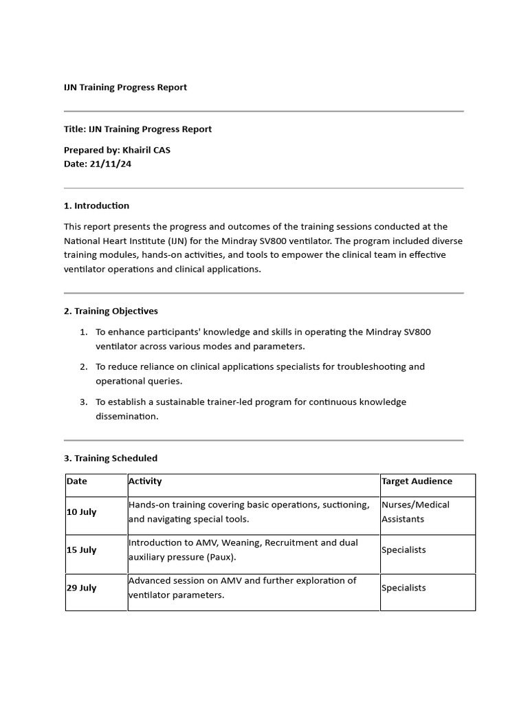 IJN Training Progress Report | PDF | Nursing | Troubleshooting