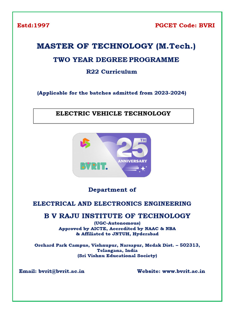 M.Tech in Electric Vehicle Technology | PDF | Electric Motor | Hybrid ...