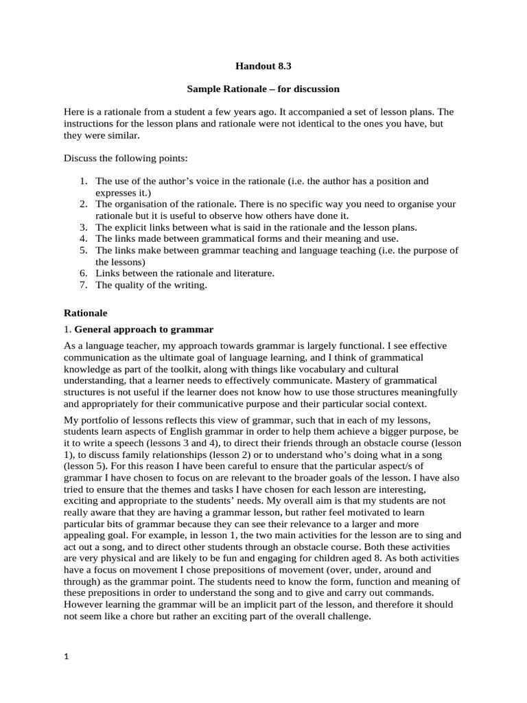 Handout 8.3. Sample Rationale For Lesson Plan | PDF | Semantics ...