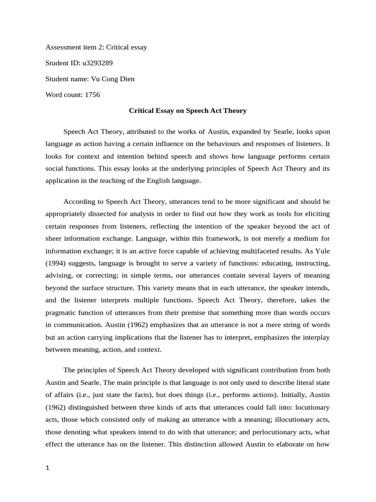 Discourse Assignment 2 Critical Essay 1 Pdf Human Communication Linguistics