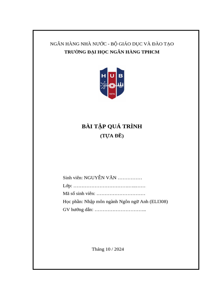 Bìa bài tập quá trình - Nhập môn NNA | PDF