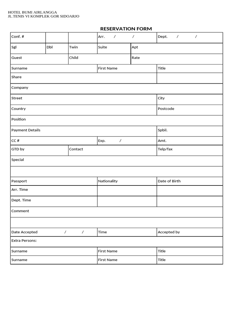 Reservation Form | PDF