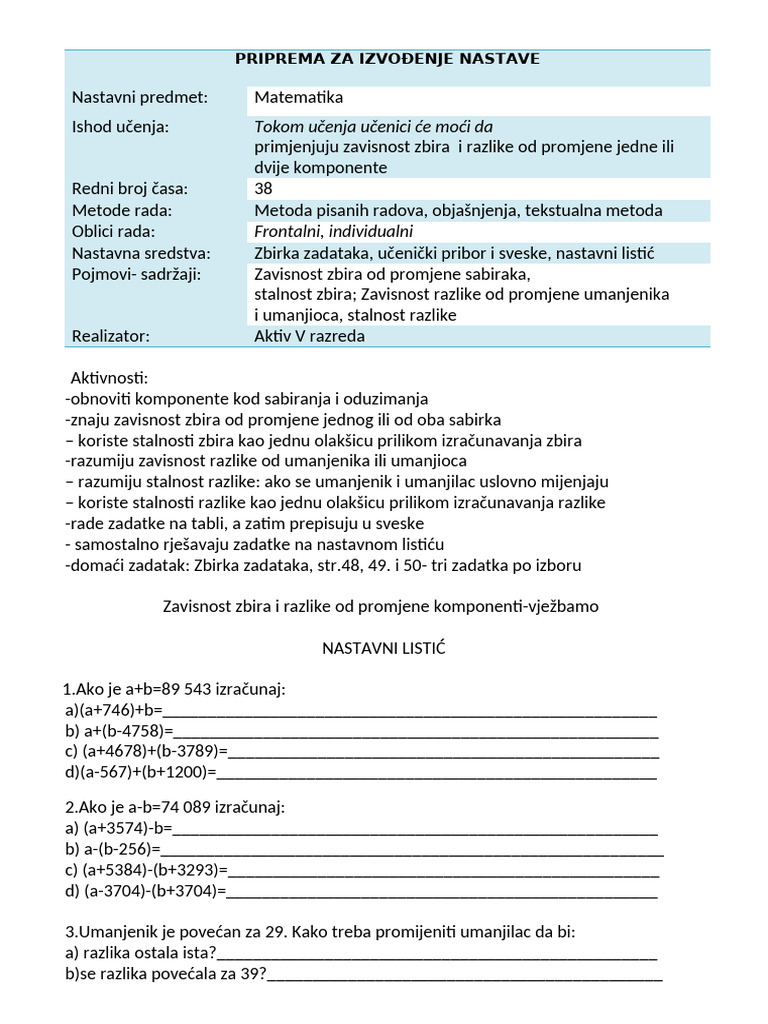 C48das. Zavisnost Zbira I Razlike 1 | PDF