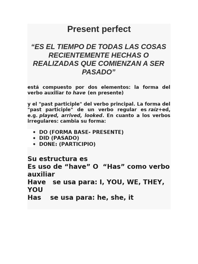 Presente Perfecto (Cristian) | PDF | Verbo | Adverbio