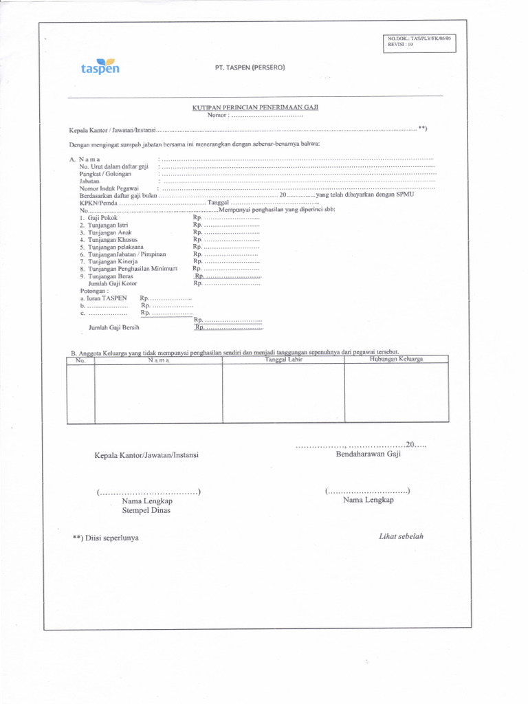 Formulir Taspen | PDF