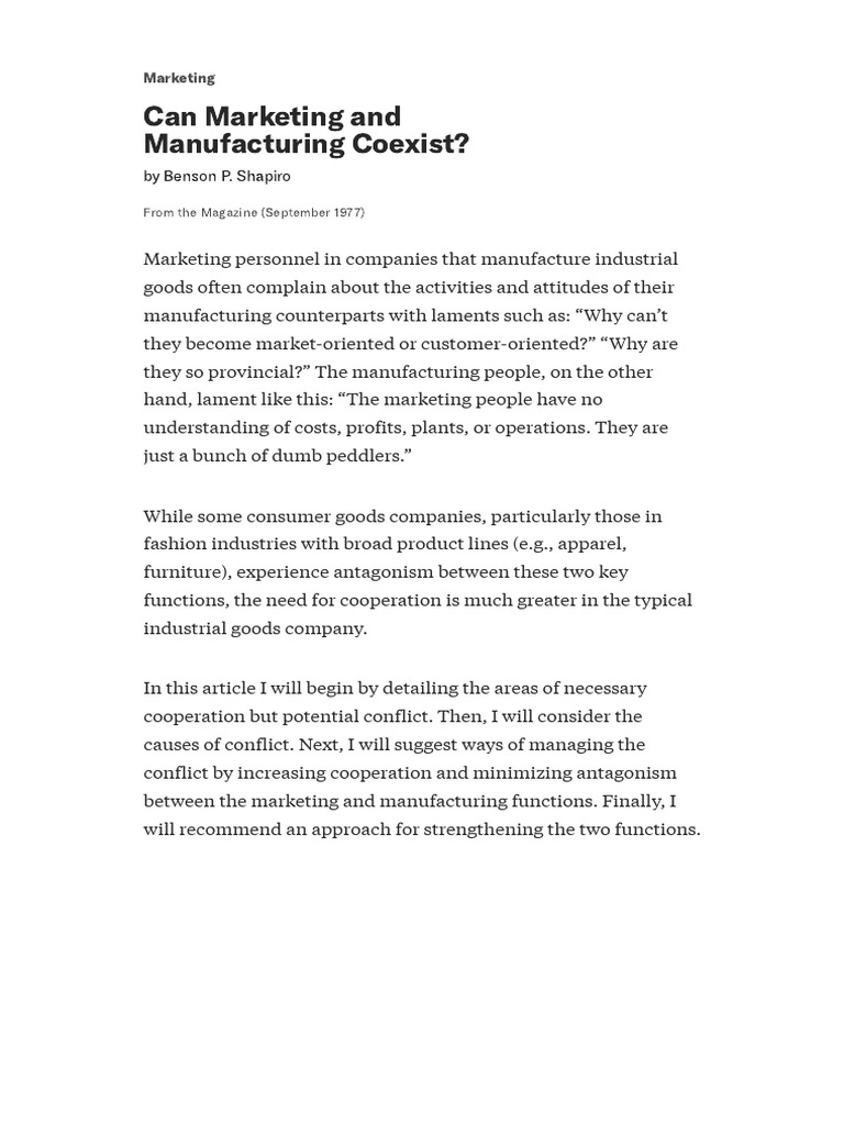 Can Marketing and Manufacturing Coexist | PDF | Marketing | Inventory