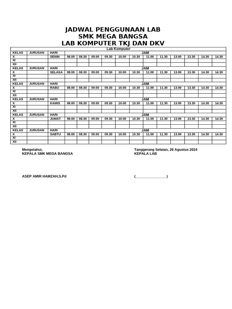 Jadwal Penggunaan Lab | PDF