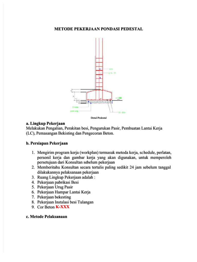 PDF Metode Pekerjaan Pondasi Pedestal - Compress | PDF