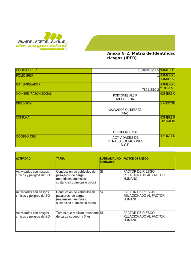 Matriz de Riesgos Portones Alcip | PDF | Radiación