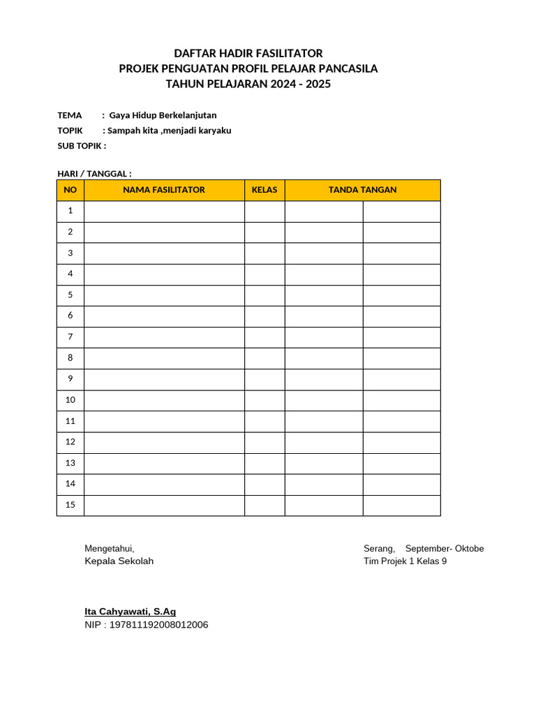 Daftar Hadir Fasilitator | PDF