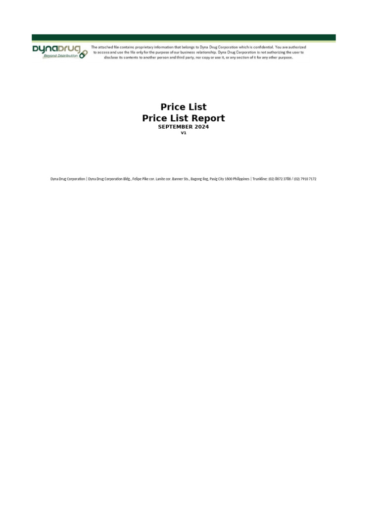 Price List - Sep 09, 2024 - 1 | PDF