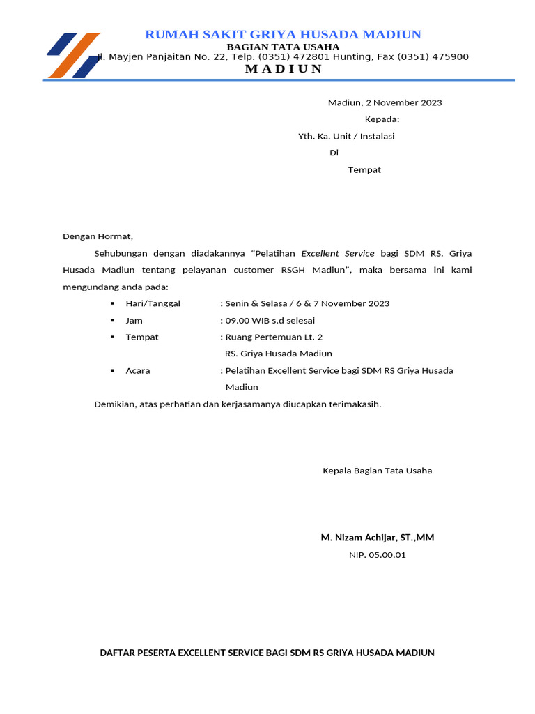 Undangan Panitia Excellent Service | PDF