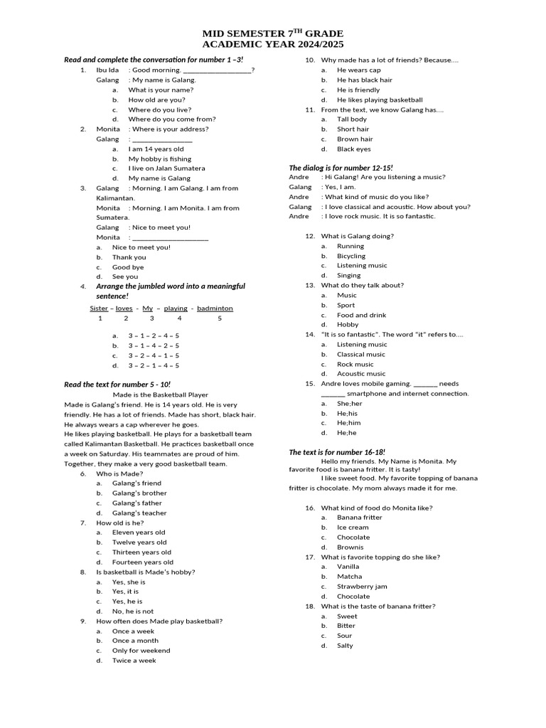 Mid Bing Kelas 7 Chapter 1 | PDF | Taste | Soup