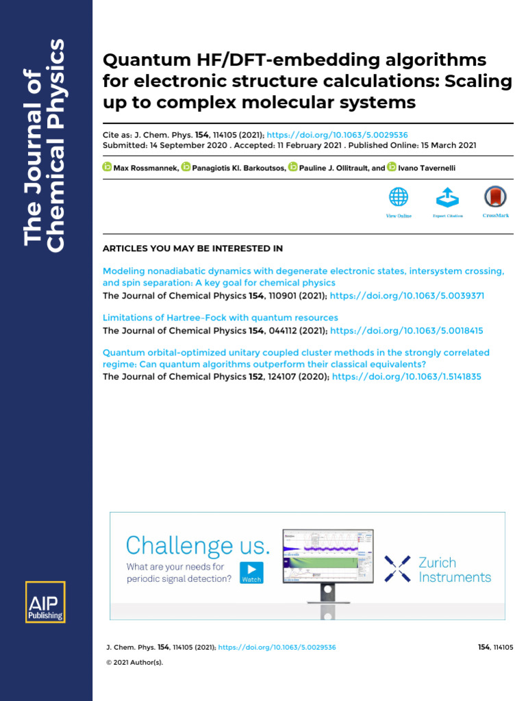 Quantum Hf Dft Embedding Algorithms Pdf Quantum Chemistry Density Functional Theory 
