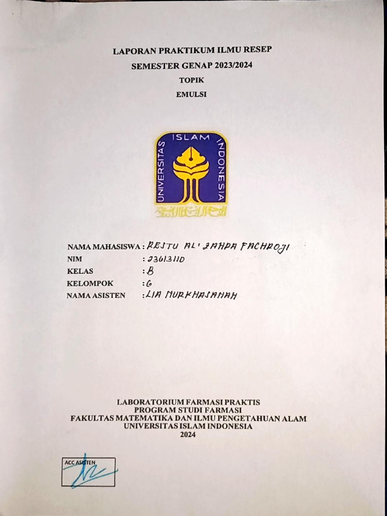 (23613110-Restu Al' Zahra Fachroji) Laporan Praktikum Ilmu Resep Emulsi ...