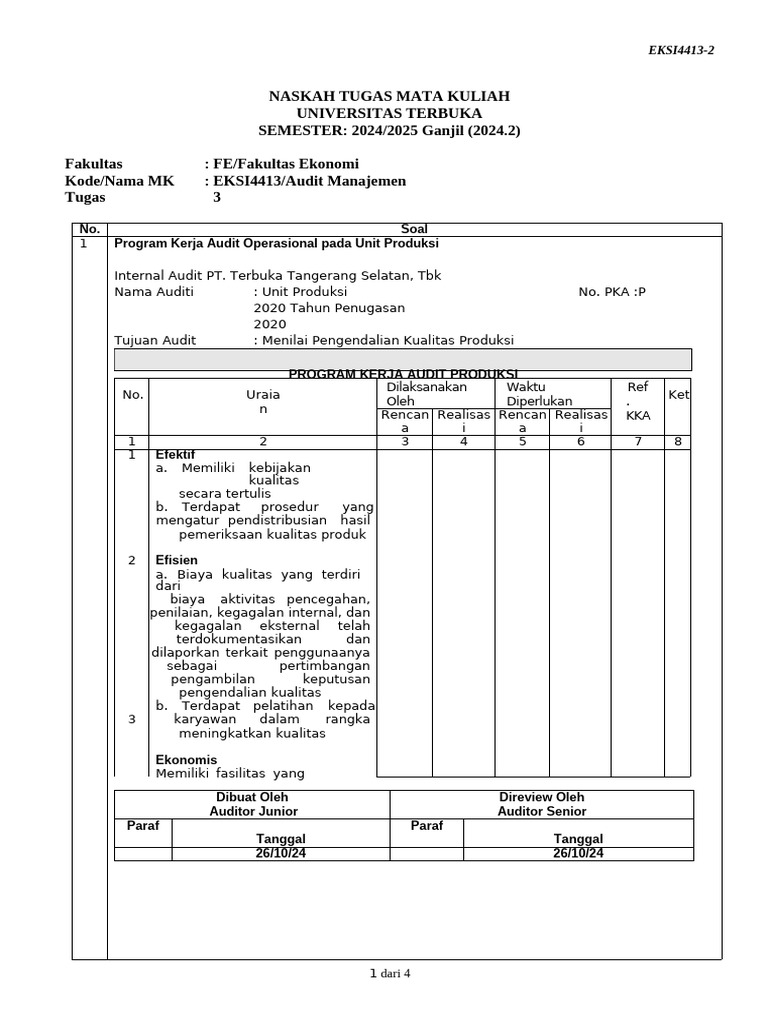 Jawaban TMK 3 Audit Manajemen Eksi4413 | PDF