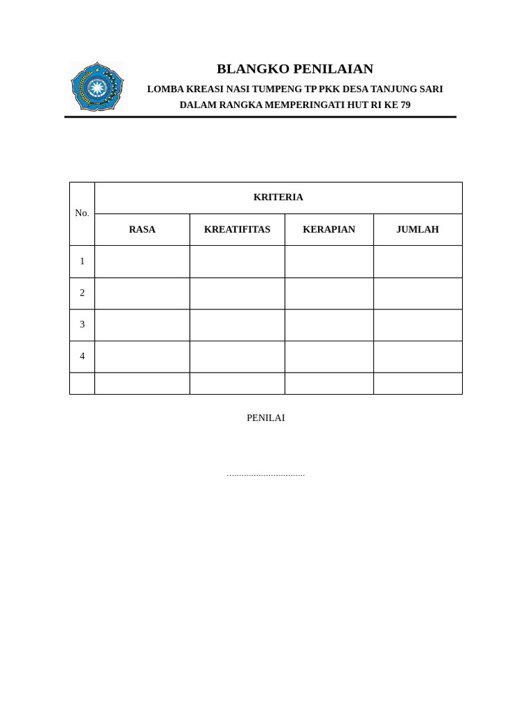 Blangko Penilaian PKK | PDF