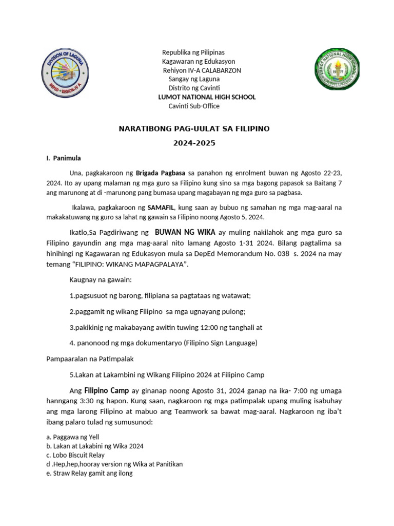 2024 2025 Filipino Accomplishment Report Format | PDF