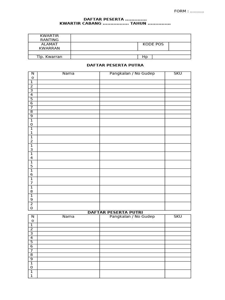 FORM 2 Daftar Peserta | PDF