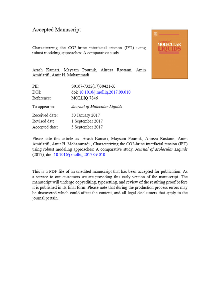 Characterizing The CO2-brine Interfacial Tension (IFT) Using Robust ... Characterizing The CO2-brine Interfacial Tension (IFT) Using Robust ...