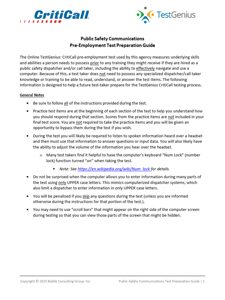 CritiCall Candidate Test Preparation Guide 2023 | PDF | Cursor (User ...