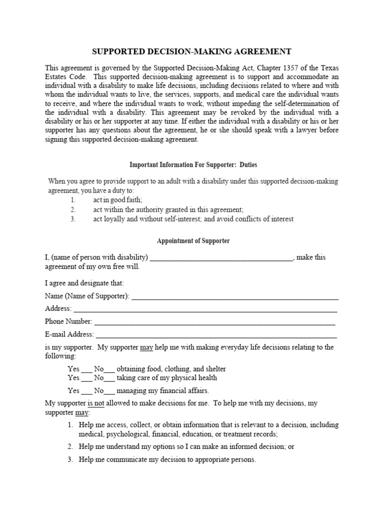 Supported Decision-Making Agreement 2019 3 | PDF | Consent | Disability