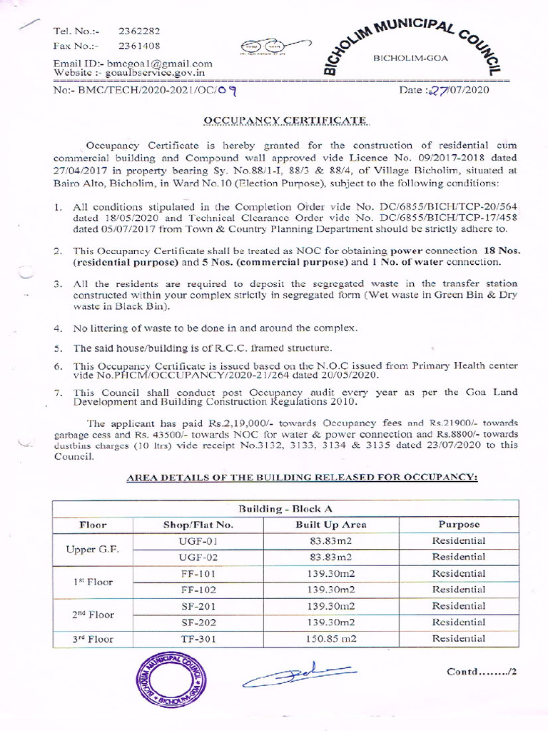 Occupancy Certificate | PDF