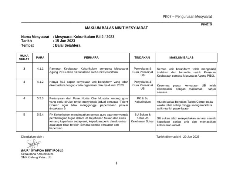 Maklum Balas Mesy Koko Bil 2 - 2023 | PDF