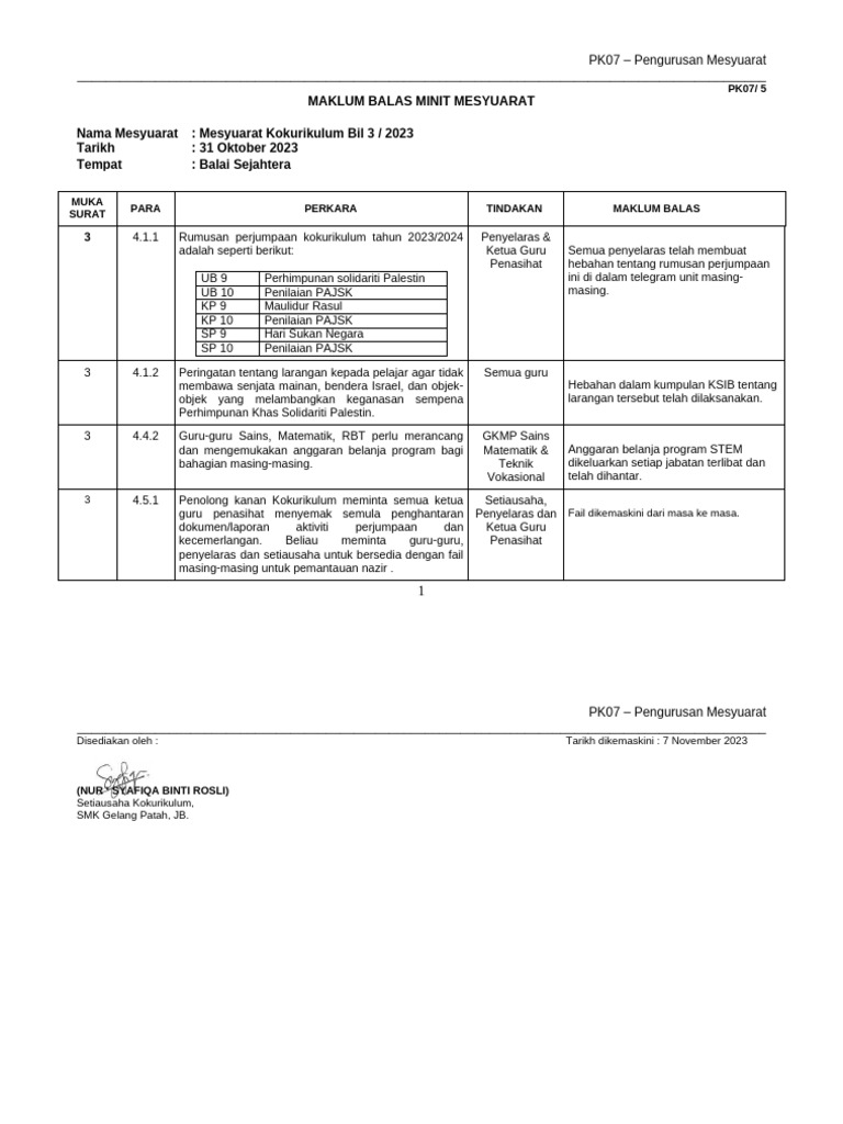 Maklum Balas Mesy Koko Bil 3 - 2023 | PDF