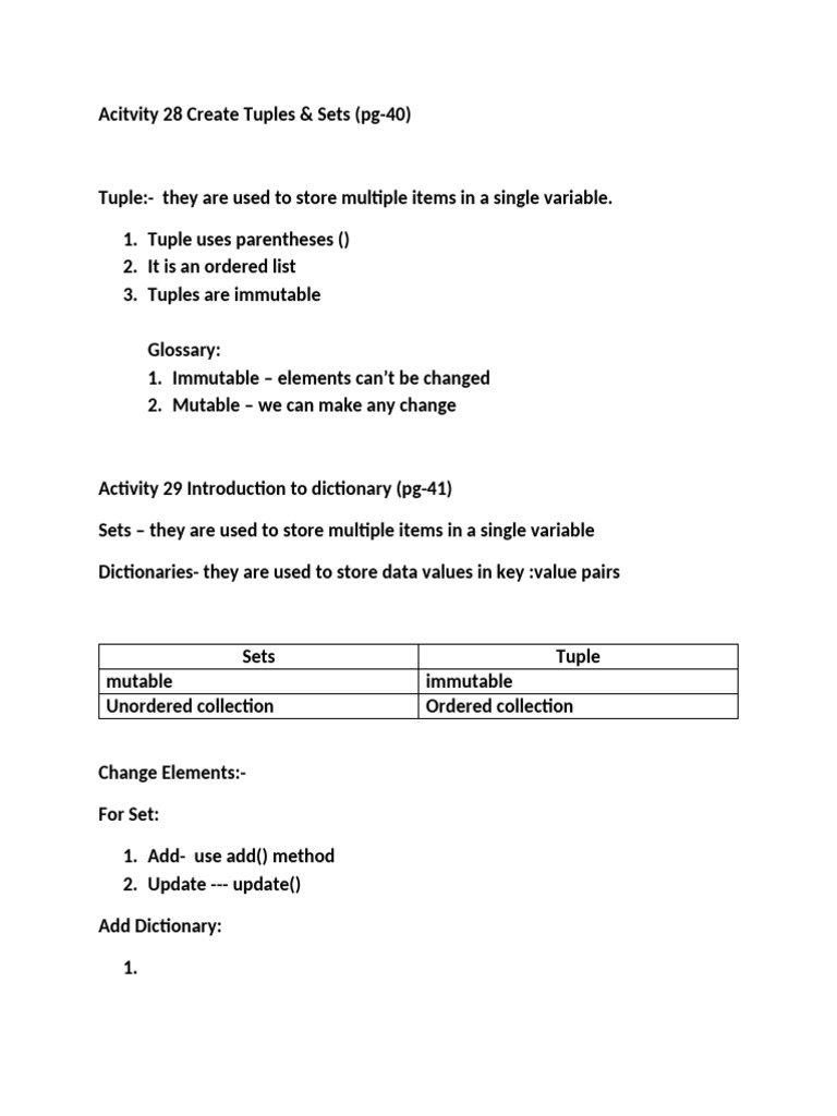 Class 8 Acitvity 28 Create Tuples | PDF