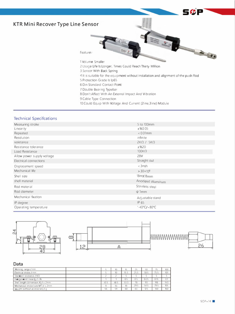 KTR Linear Sensor Data Sheet | PDF | Electrical Components | Equipment