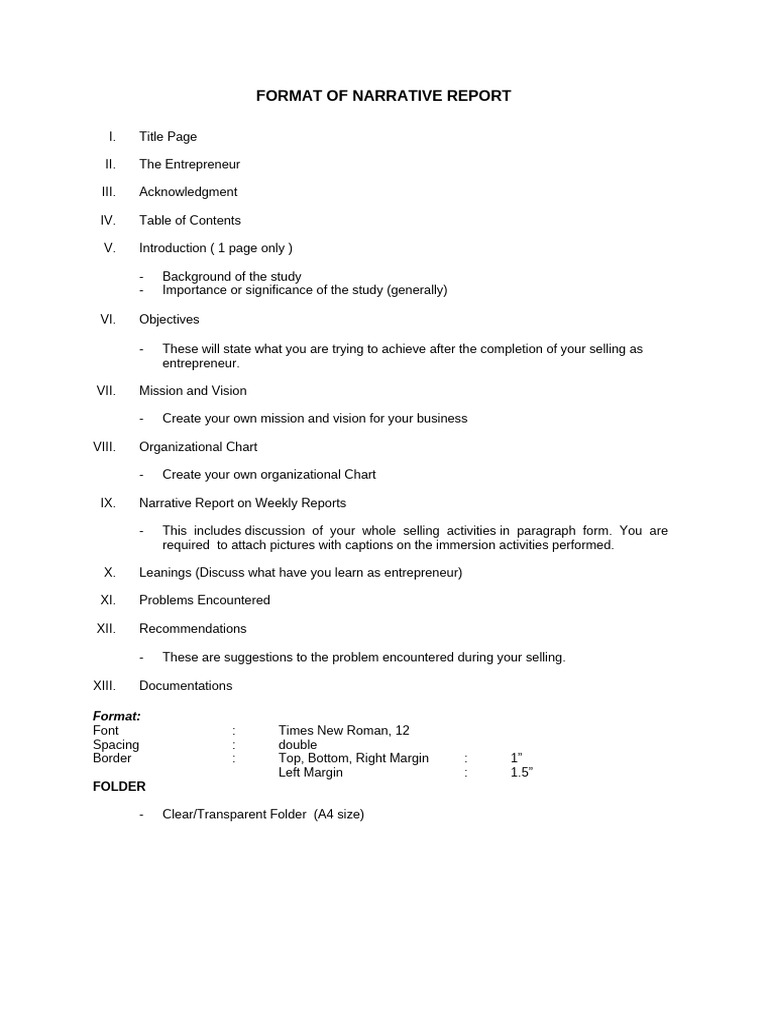 Format of Narrative Report Entrep | PDF
